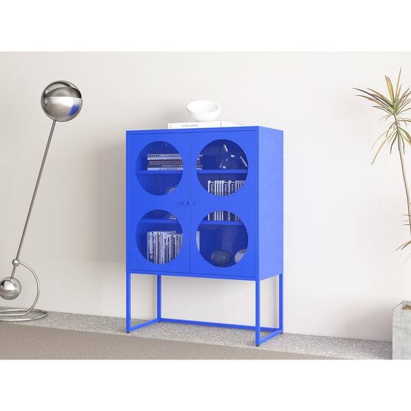 Blue Metal Storage Cabinet with 2 Circle Mesh Doors - Bed Bath & Beyond ...