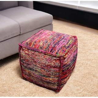 18" Pink Wool Cube Pouf Ottoman - Bed Bath & Beyond - 41628118