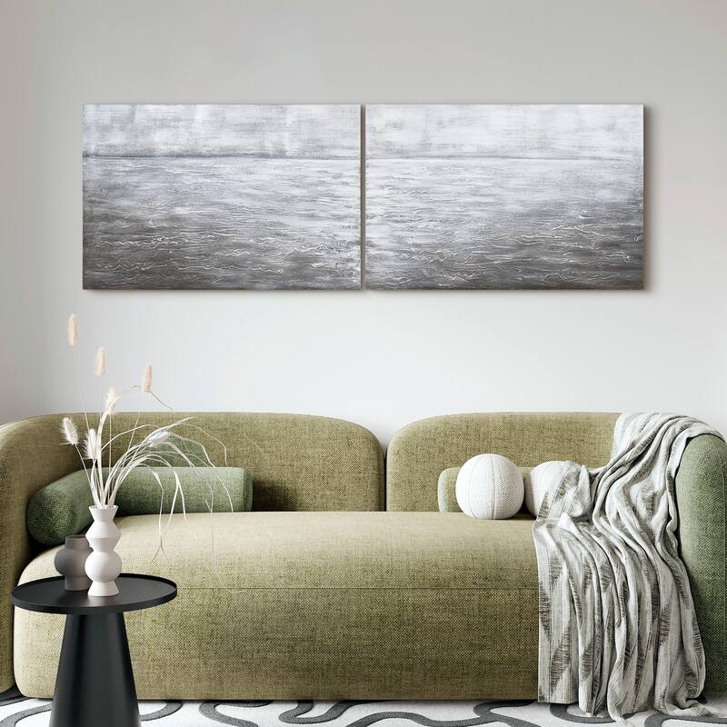 Silver Light Textured Metallic Hand Painted Canvas Wall Art Set of 2 ...