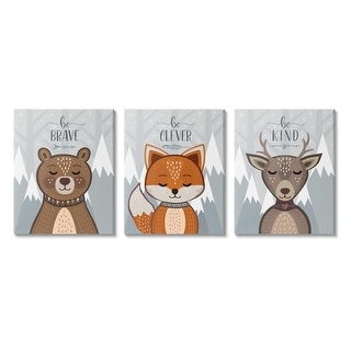 Stupell Be Kind Brave and Clever Phrases Forest Animal, 3pc Multi Piece ...
