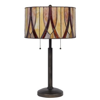 HomeRoots24" Bronze Metal Two Light Table Lamp With Red And Ivory Drum ...