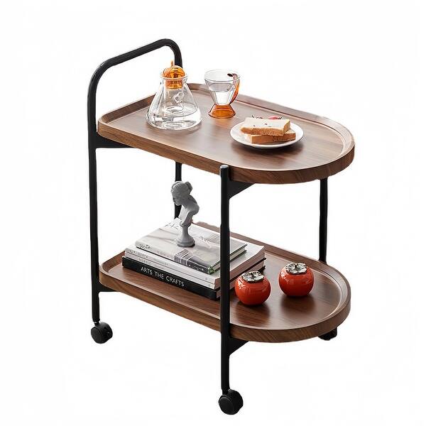 2-Tier Side Table Bar Cart, Mobile Trolley Sofa Side Table with Wheels ...