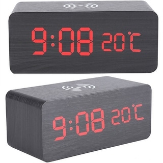 Modern Wood LED Desk Clock with Wireless Charger - Bed Bath & Beyond ...