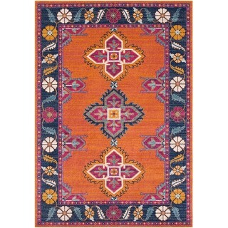 2' x 3' Traditional Style Burnt Orange and Navy Blue Rectangular Area ...