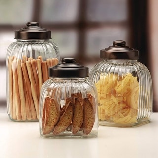 Circleware Column 3-Piece Square Glass Canister Set with Bronze Metal ...