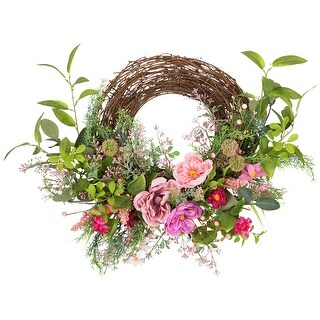 Peony Mixed Floral Half Spring Wreath - 28" - Pink - Bed Bath & Beyond ...