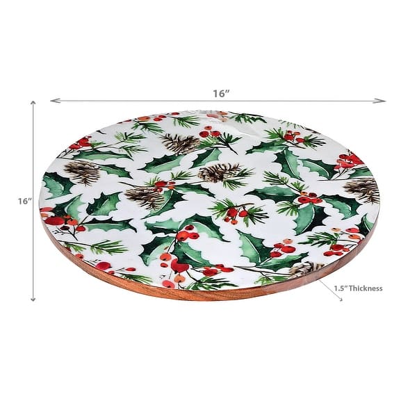 Christmas Enameled Acacia Wood Lazy Susan Holly Berries - Bed Bath ...
