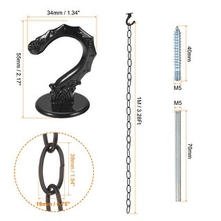 Ceiling Hook Wall Mount 34x55mm with 1M Hanging Chain Extension Link ...
