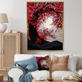 Designart "Red Moon Ruby Radiance I" Moon Framed Canvas Prints - Bed ...