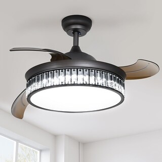 Moasis 42" Retractable Invisible Ceiling Fan with LED Lights Remote ...