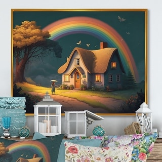Designart "Cozy Country Cottage Under The Rainbow III" Lake House ...