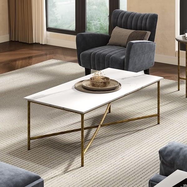 Moasis Forged Metal Rectangle Coffee Table with Marble Tabletop - Bed ...