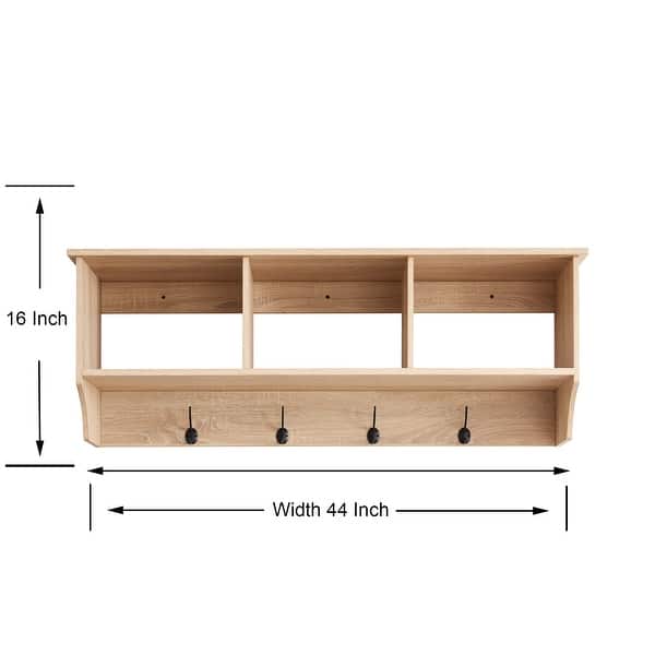 Entryway Floating Utility Wall Shelf with Coat Rack Hooks - 44 inches ...