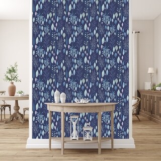 Dark Blue Wallpaper with Leaves and Trees Peel and Stick and Prepasted ...