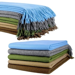 Camel Wool Throw Blanket Natural Warm & Soft with Fringe 50"x70" - Bed ...