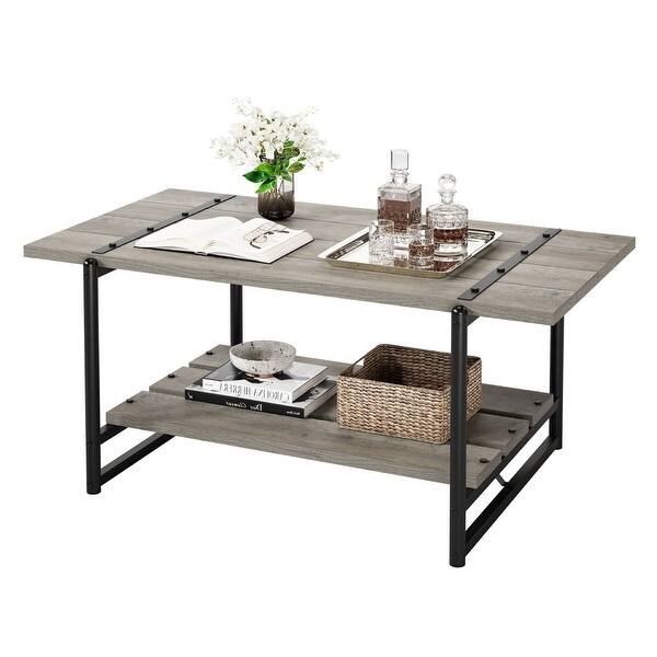 Rustic Rectangle Coffee Table with Storage Shelf - Bed Bath & Beyond ...