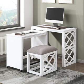 Desks and Stool Set 3pc Rolling Desk with Casters, 2 Charging ports ...