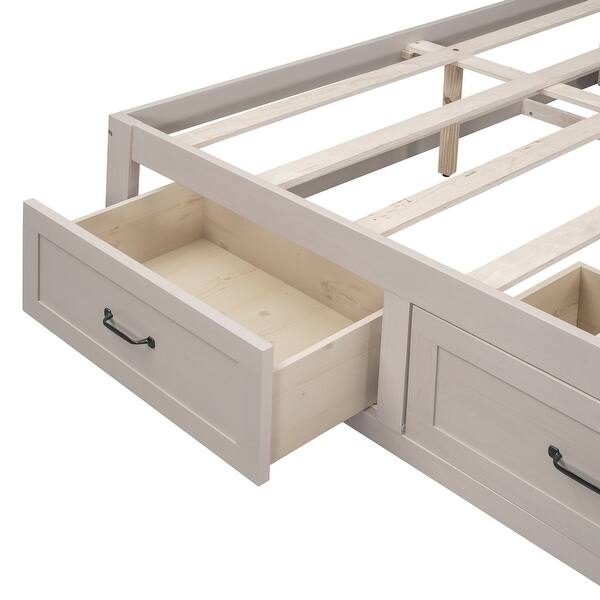 Retro Open Bed Frame Underbed Storage Regular Beds with 6 Pull-out ...