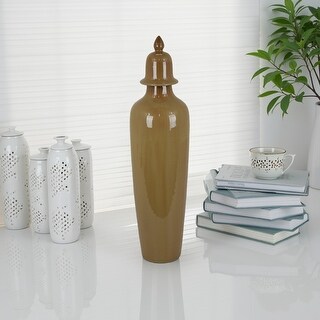 Jesi Accent Temple Jar with Lid, Decorative Brown Ceramic, 29 Inch ...
