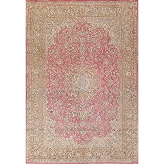 Floral Pink Kashan Persian Large Vintage Rug Handmade Wool Carpet - 9'7 ...