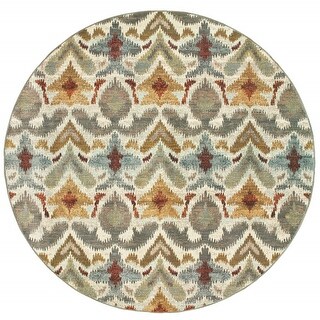 8' Ivory Grey Rust Gold And Blue Round Abstract Power Loom Stain ...