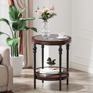 Modern Industrial End Table with Glass Tabletop - Bed Bath & Beyond ...