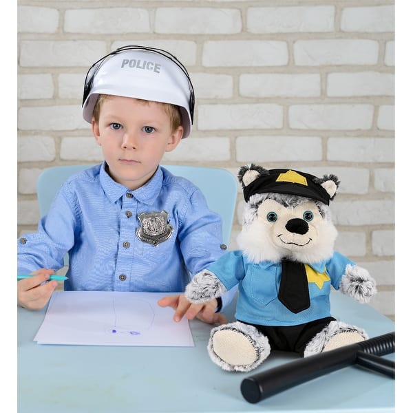 DolliBu Sitting Husky Police Officer Plush with Cop Uniform and Cap - 9 ...