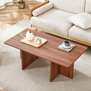 44.8 Inch Walnut Wood Grain MDF Coffee Table, Stable Triangular Support ...