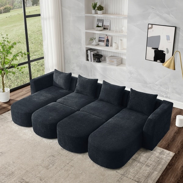 Black U-shape Frame Convertible Sofa Set for Living Room DIY Modular ...