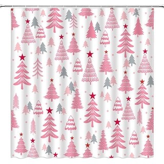 Christmas Shower Curtain, Pink Xmas Tree Stars, 70x70 in - Bed Bath ...