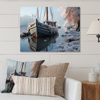 Designart "Icy Harbor Winter Landscape" Transportation Metal Wall Art ...
