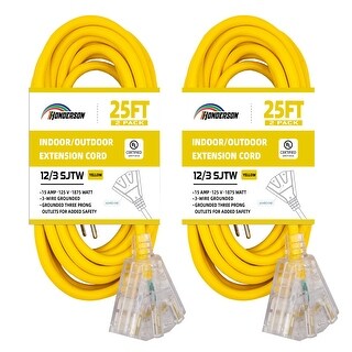 2 Pack 25FT Lighted Outdoor Extension Cord w/3 Power Outlets,12/3 SJTW ...