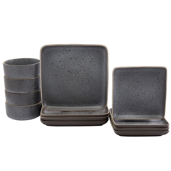Tabletops Gallery 12PC Madison Grey Square Dinnerware Set - Bed Bath ...