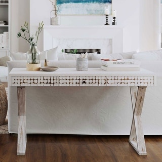 White Desk With Coconut Shell Drawer by East at Main - Bed Bath ...