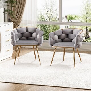 Ouyessir Velvet Accent Chair Set of 2, Upholstered Armchair with Golden ...