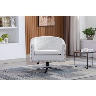 Polyester Swivel Barrel Chair with Nailheads and Metal Base - Bed Bath ...