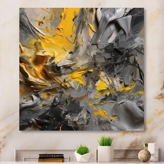 Designart "Mustard Yellow And Vivid Gray V" Abstract Painting Canvas ...