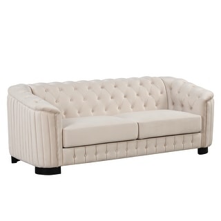 Deep Seat Velvet Sofa w/ Thick Removable Seat Cushion & Sofa Covers ...