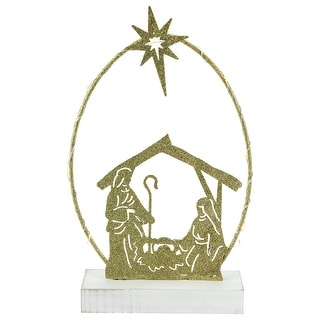 14" LED Golden Glitter Holy Family Nativity Scene Christmas Decoration ...