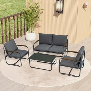 Grey Courtyard Patio Set - 4-Piece Outdoor Patio Furniture Conversation ...