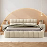 Upholstered Platform Bed Frame, Grounded Bed with Solid Frame and ...