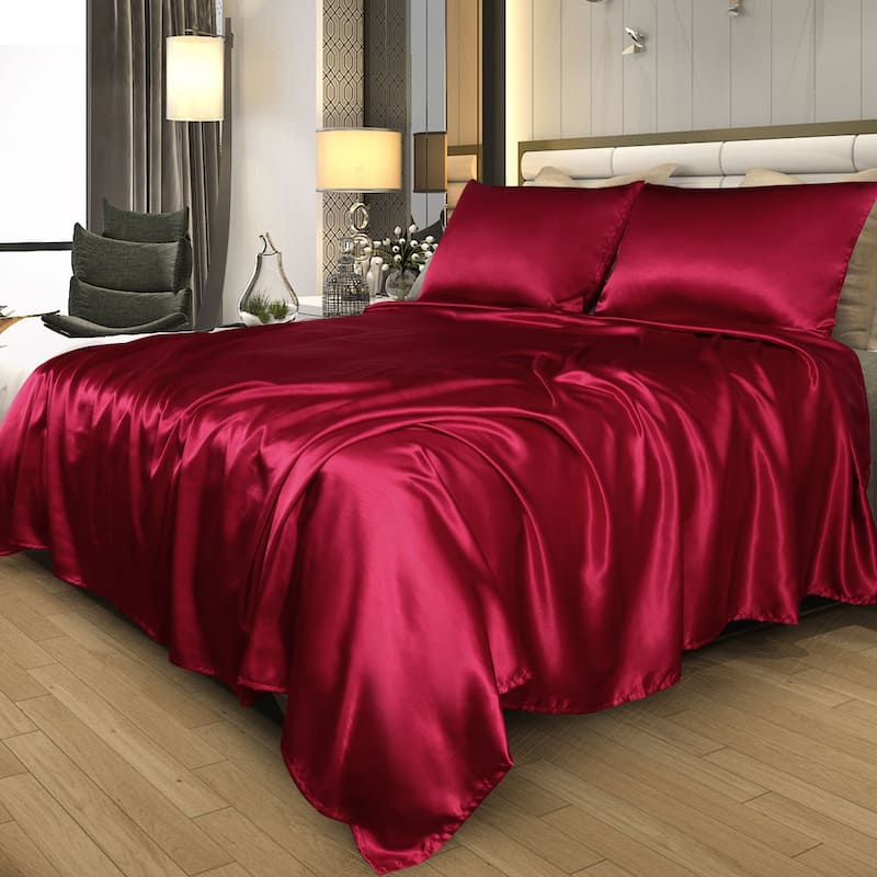 Satin Sheet Set 4 Pcs Polyester Silky and Soft Sheets - Overstock ...
