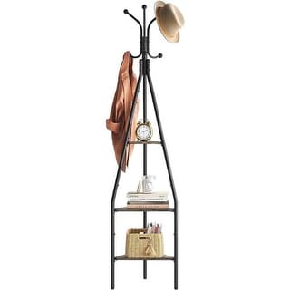 3-Tier Coat Rack Freestanding with Hooks, Industrial Coat Tree ...