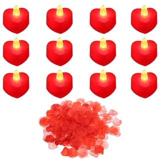 Heart Shape LED Candle, Red Light with Artificial Red Rose Petal, 12 ...