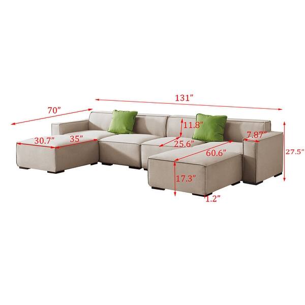 Modular U-Shaped Sectional Fabric Couch Sectional Sofas with Two ...