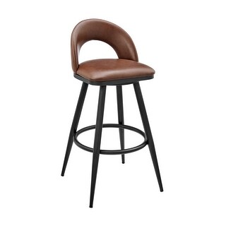 Teco 26 Inch Swivel Counter Stool, Round Curved Back, Brown Faux ...