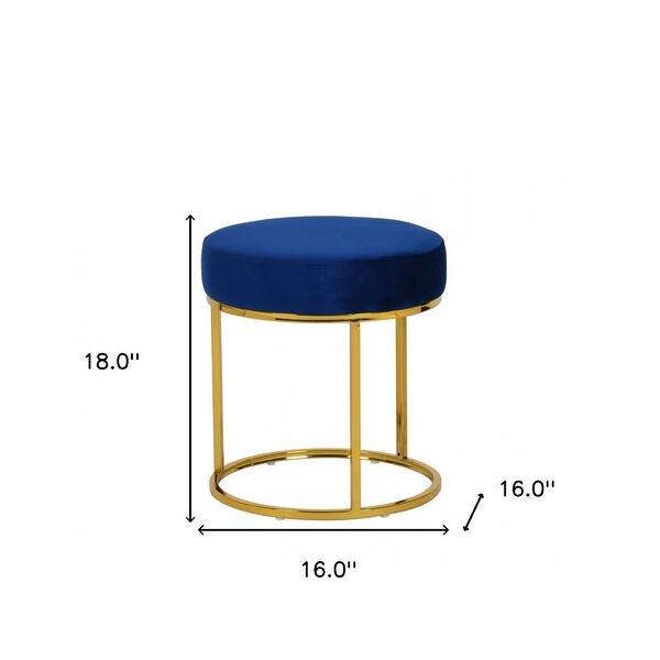 HomeRoots 16" Blue Velvet And Gold Round Footstool Ottoman - Bed Bath ...
