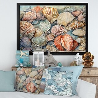 Designart "Seaside Seashells Iv" Modern Landscape Beach Framed Canvas ...