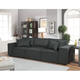 3 Seater Linen Upholstered Sofa, Low-Back Sofa for Modern Day Small ...