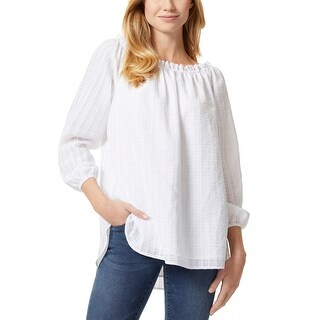 Jones New York Women's Smocked Neckline Blouse Top White Size Medium ...